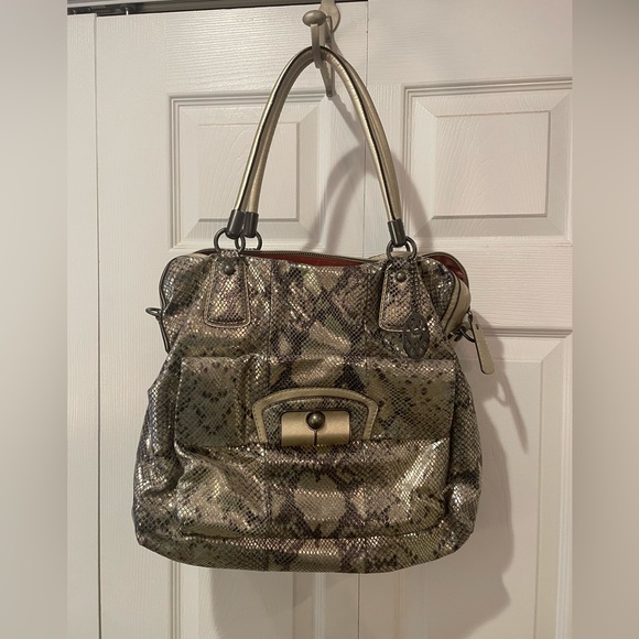 Coach | Bags | Coach 4918 Kristin Metallic Embossed Python Tote Bag ...